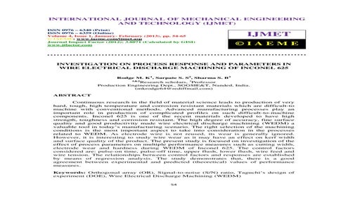 Multi Objective Optimization Of Near Dry Edm Process Using Response Surface Methodology Pdf