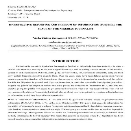 Investigative journalism and Freedom of Information (FoI) Act in ...