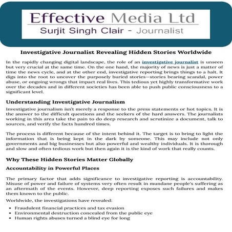 Investigative Journalist Revealing Hidden Stories Worldwide | PDF
