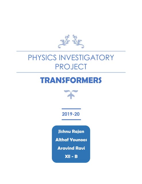 Step-down transformer Physics project Class 12 CBSE Final | PDF ...