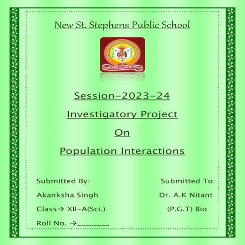CBSE Biology investigatory project class 12 on population interaction | PDF