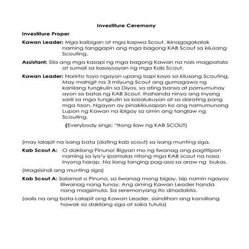 Investiture Ceremony for Kab Scout of the Philippines | DOCX