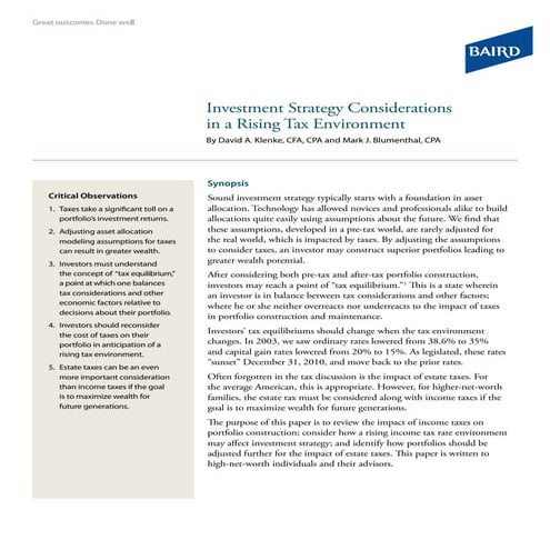 Investment Strategy Considerations in a Rising Tax Environment - Dec ...