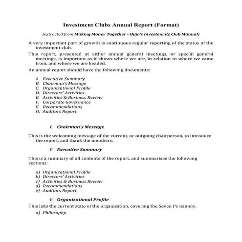 Investment clubs annual report (format) by ojijo | PDF