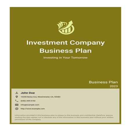 investment company business plan example | PDF