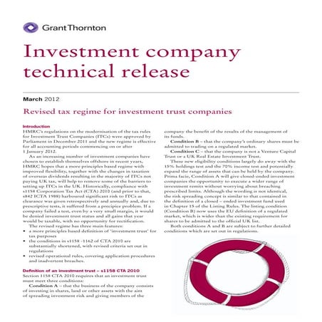 Grant Thornton UK - Investment company technical release 2012 | PDF
