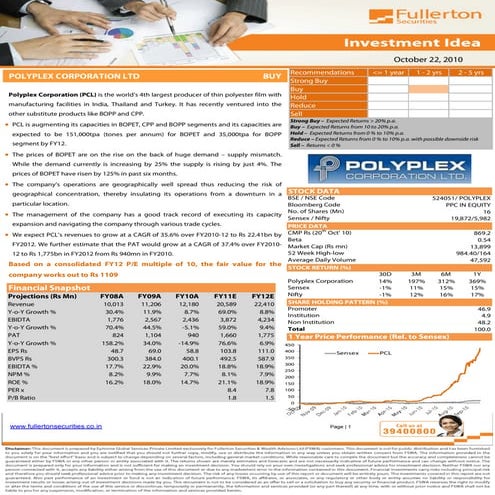 Investment Idea - POLYPLEX CORPORATION LTD - "BUY" | PDF