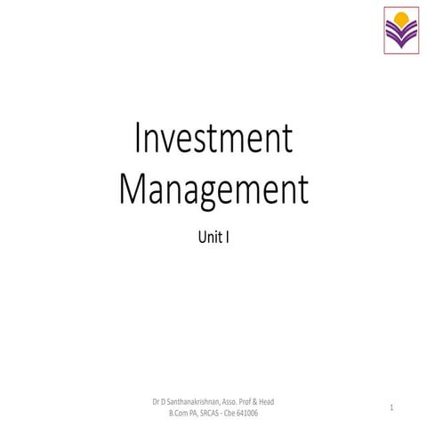 Introduction to Investment Management: Unit 1 | PDF