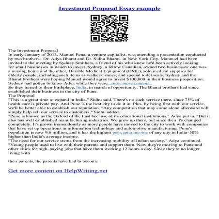 Investment Proposal Essay Example | PDF