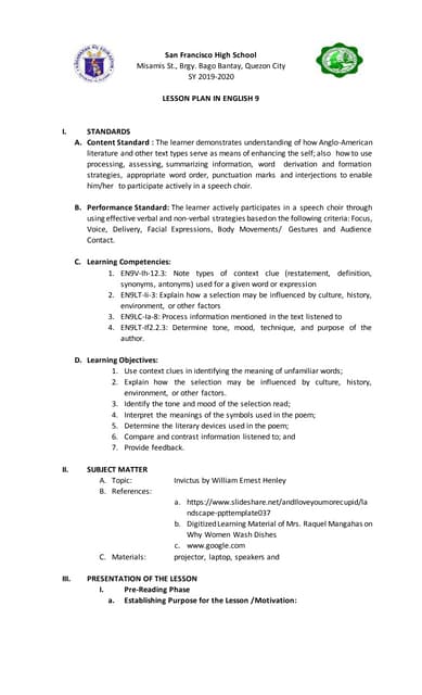 ENGLISH_9_INVICTUS.pptx | Poetry | Books and Literature