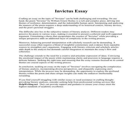 Invictus Poem Analysis Invictus. 40 Reading Comprehension Questions
