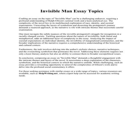 Invisible Man Essay Topics | PDF
