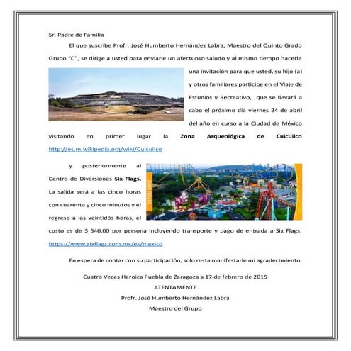 Invitacion a excursión dia del niño | PDF