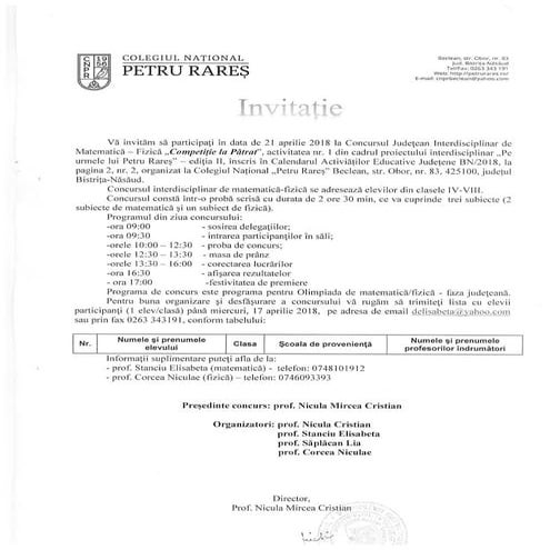 Invitatie concurs competitie la patrat | PDF