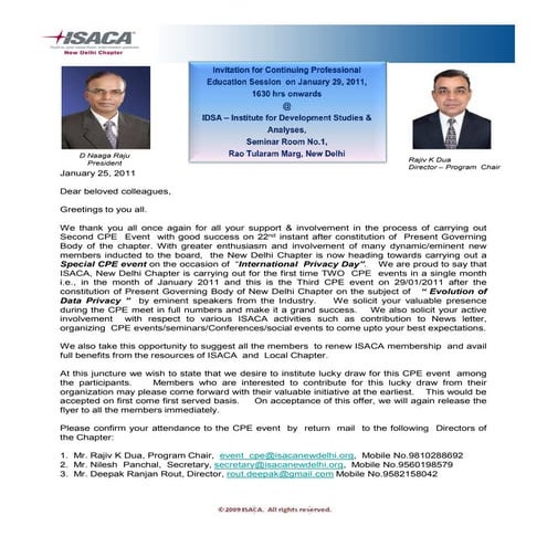 Invitation cpe session 29 january 2011 isaca-new_delhichapter | PDF