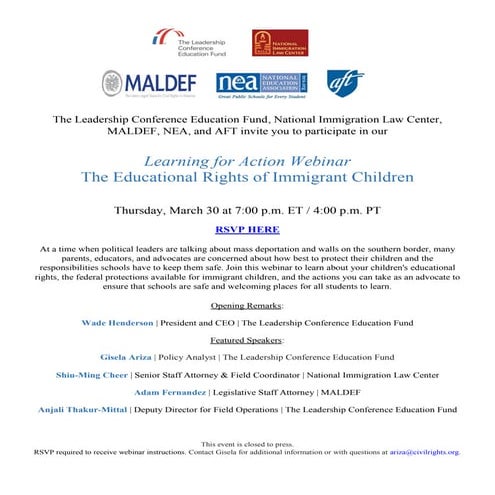 Educational Rights Of Immigrant Children Webinar Pdf