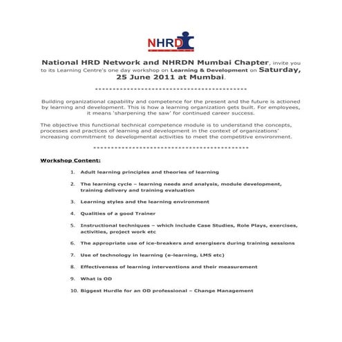 Invitation for learning & development - 25.6.2011