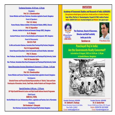 Invitation Card-Seminar on Panchayati Raj in India: Are Governments Really Concerned?, 19 August ...