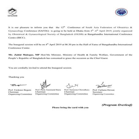 12th SAFOG Conference - Invitation card (inaugural) - 4th-6th April ...