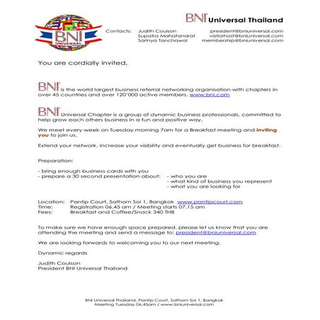 BNI Universal Meeting Invitation Letter | PDF