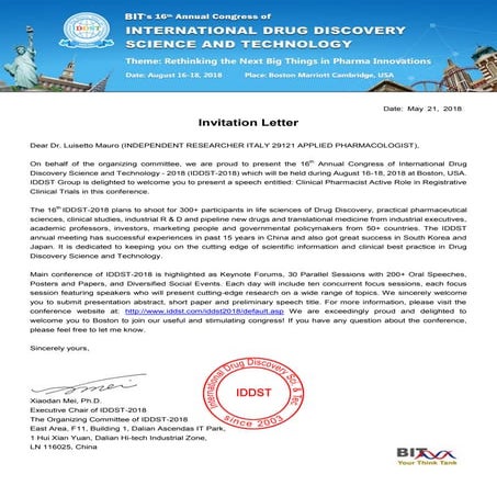 Invitation letter iddst luisetto m 2018 | PDF