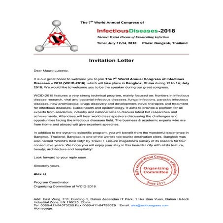 Invitation letter wcid 2018-1 world annual congress of infectious ...