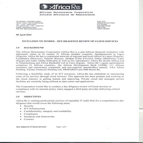 INVITATION TO TENDER DUE DILIGENCE REVIEW OF CLOUD SERVICES | PDF | Cloud Computing | Internet
