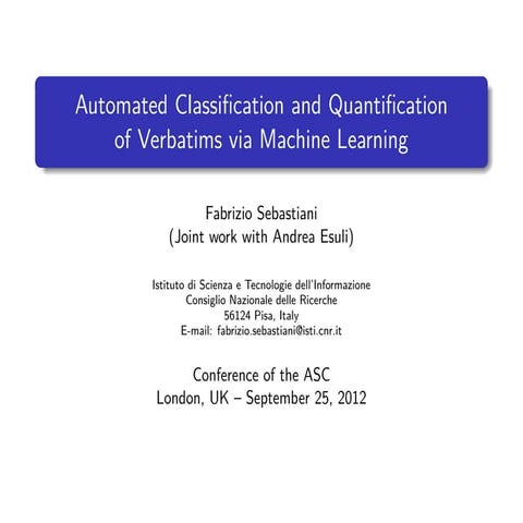 Automated Classification and Quantification of Verbatims via Machine ...