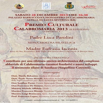 Invito locandina Premio Calabromaria 2013, Convegno e Mostra 28 ...