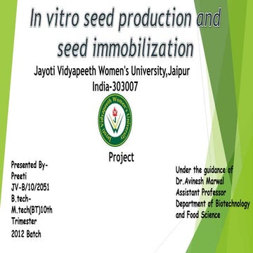 In vitro seed production and seed immobilization | PPTX