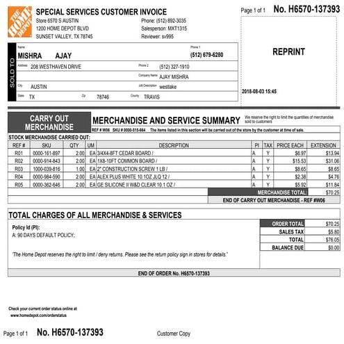 Invoice august 3 2018 material stuff bought for the repairs 208 ...