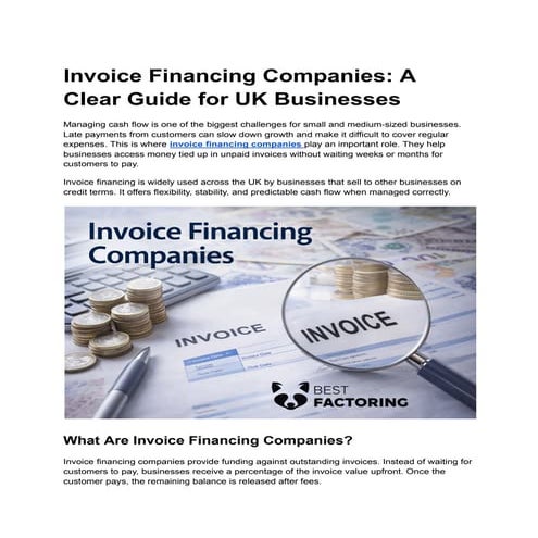 Invoice Financing Companies: A Clear Guide for UK Businesses | PDF