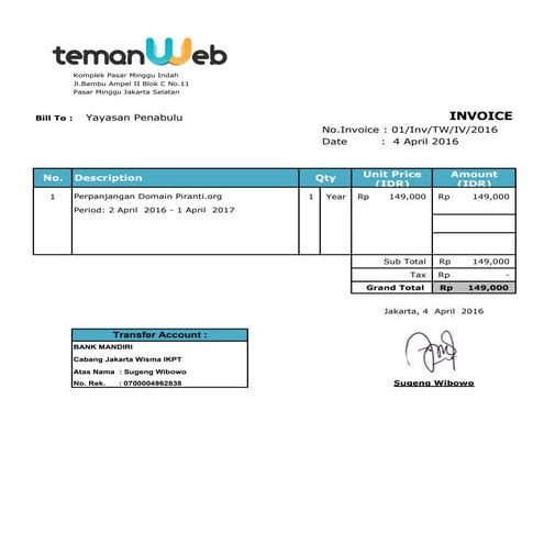 Invoice perpanjangan domain | PDF