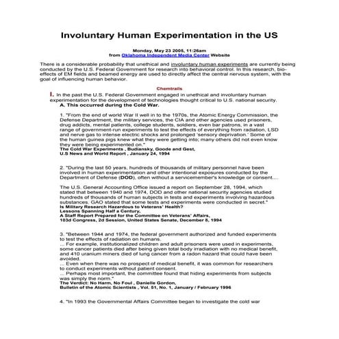 Involuntary Human Experimentation in the US | PDF