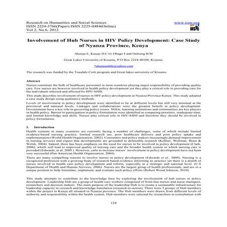 Involvement of hub nurses in hiv policy development | PDF