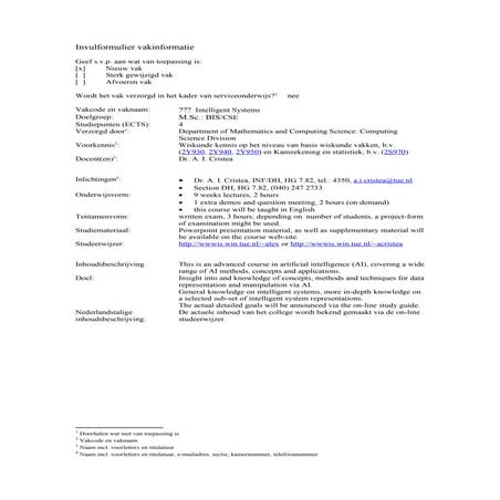 Invulformulier vakinformatie | PDF