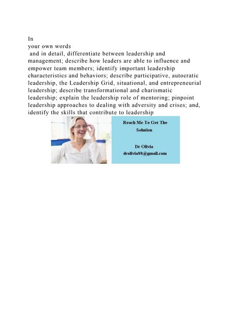 In your own words and in detail, differentiate between leadershi.docx In your own words and in detail, differentiate between leadershi.docx