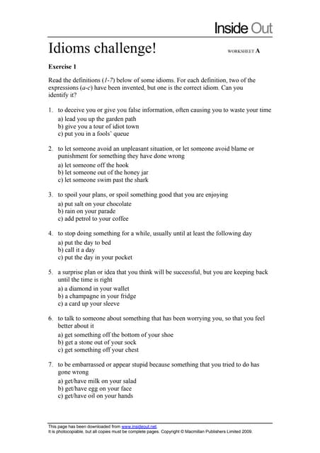 IDIOMS CHALLENGE ANSWER KEY | PDF | Education