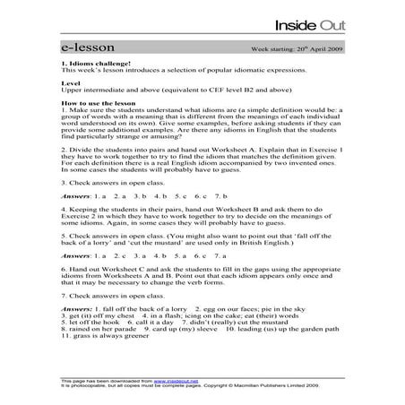 IDIOMS CHALLENGE ANSWER KEY | PDF