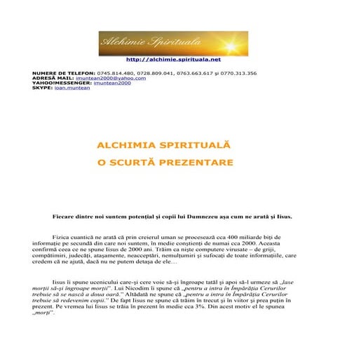 Ioan muntean - Alchimia spirituala - O scurta prezentare | DOC