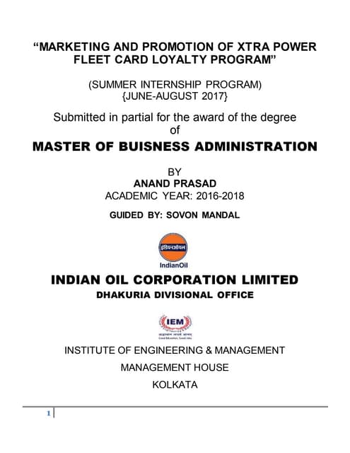 Internship presentation (iocl) | PPT