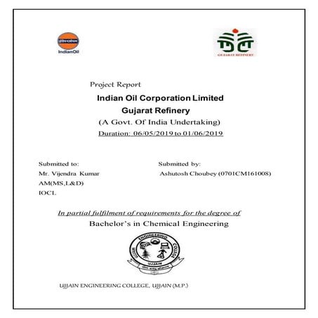 IOCL project report(chemical engineering) | DOCX
