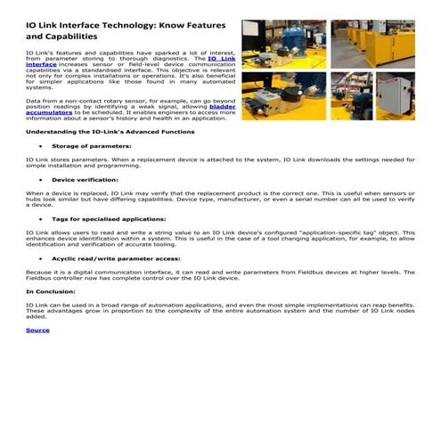 Io link interface technology know features and capabilities | PDF