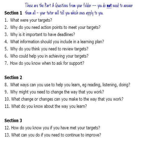 Improve Own Learning and Performance: Part A | PDF