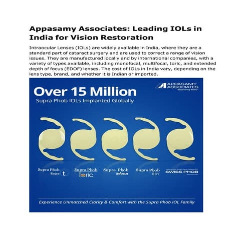 Appasamy Associates: Leading IOLs in India for Vision Restoration | PPT