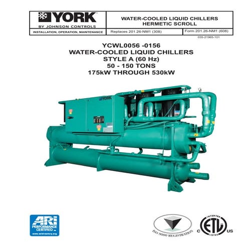 Manual do chiller York com condensação a agua ycwl | PDF