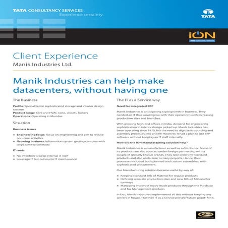 iON Manufacturing Solution Manik Case Study | PDF | Business | Business ...