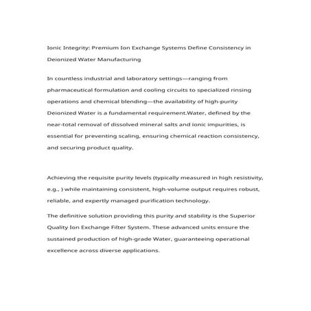 Ionic Integrity Premium Ion Exchange Systems Define Consistency in ...
