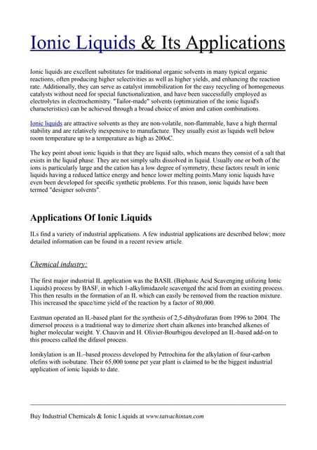 Ionic liquids | PPTX | Chemistry | Science