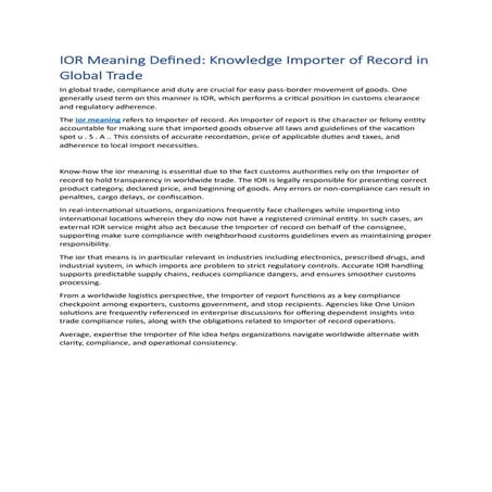 IOR Meaning Defined: Knowledge Importer of Record in Global Trade | PDF